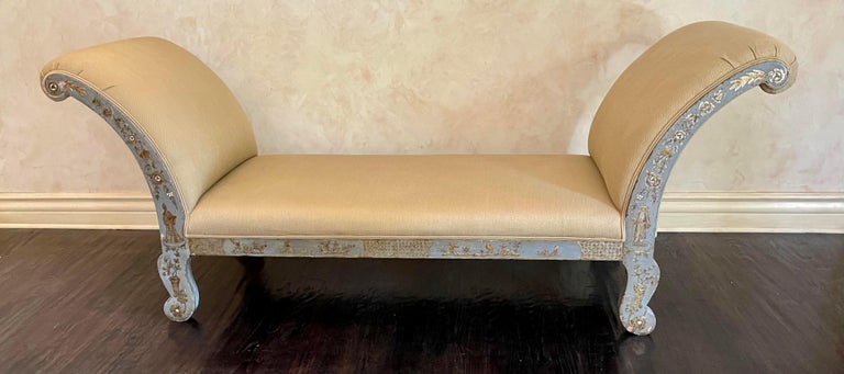 Antique 19th C Gray Chinoiserie Decorated Gondola Chaise Lounge Settee ...
