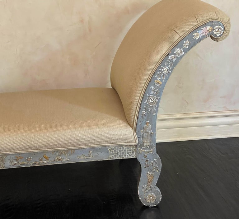 Antique 19th C Gray Chinoiserie Decorated Gondola Chaise Lounge Settee ...