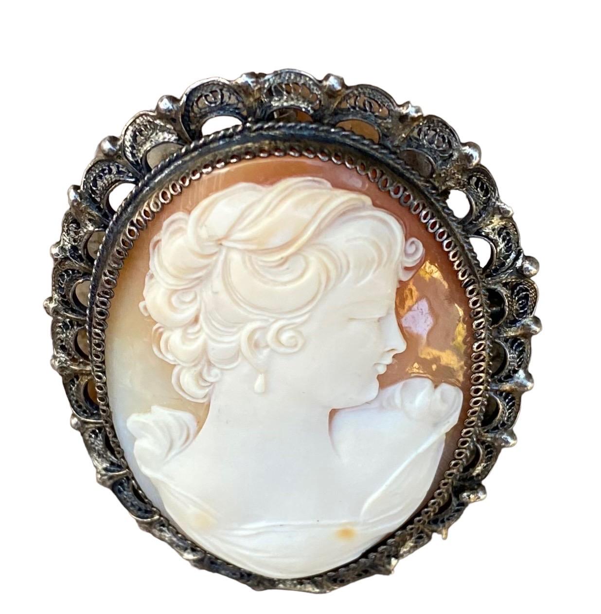 Antique 19th C. Italian Cameo in Silver Filagree Setting at 1stDibs