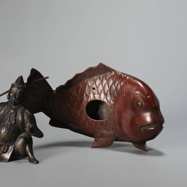 Antique 19th Century Japanese Bronze Incense Burner Fish Japan Statue ...