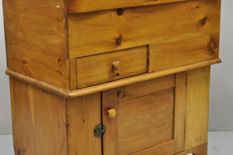 Antique 19th C. Primitive Pine Wood Lift Top Dry Sink Washstand Commode ...