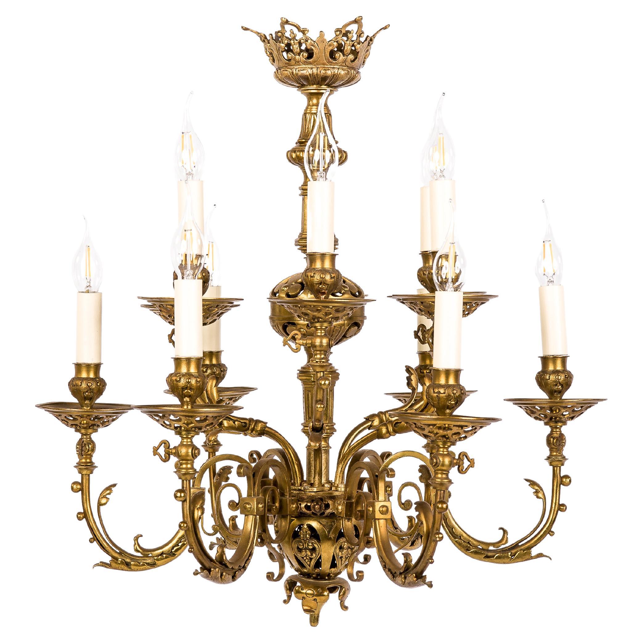 Double Tiered Colonial WilIamsburg Style Brass 12 Light Chandelier at ...