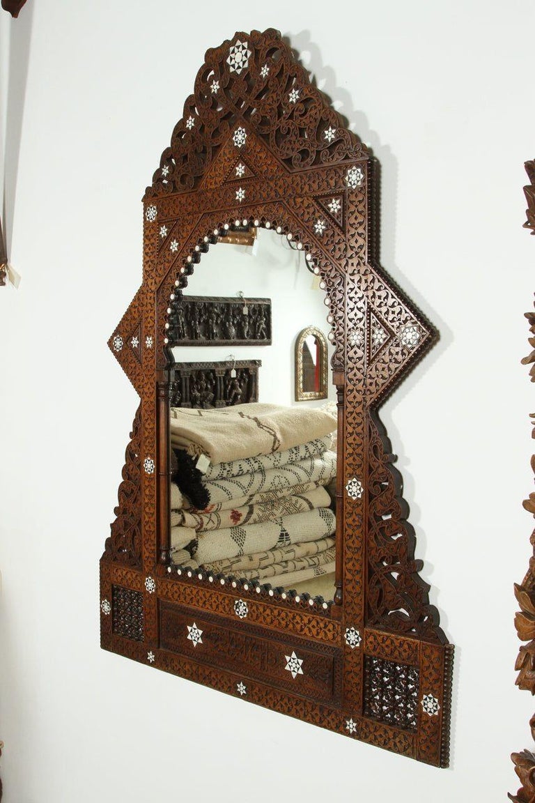 Antique 19th c. Syrian Damascus mirror with mother of pearl at 1stDibs