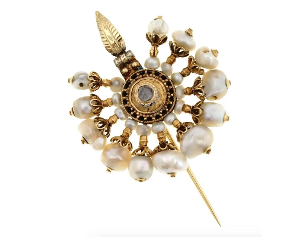 Antique 19th Cent Gold Natural Pearl Diamond Pin For Sale at 1stDibs ...