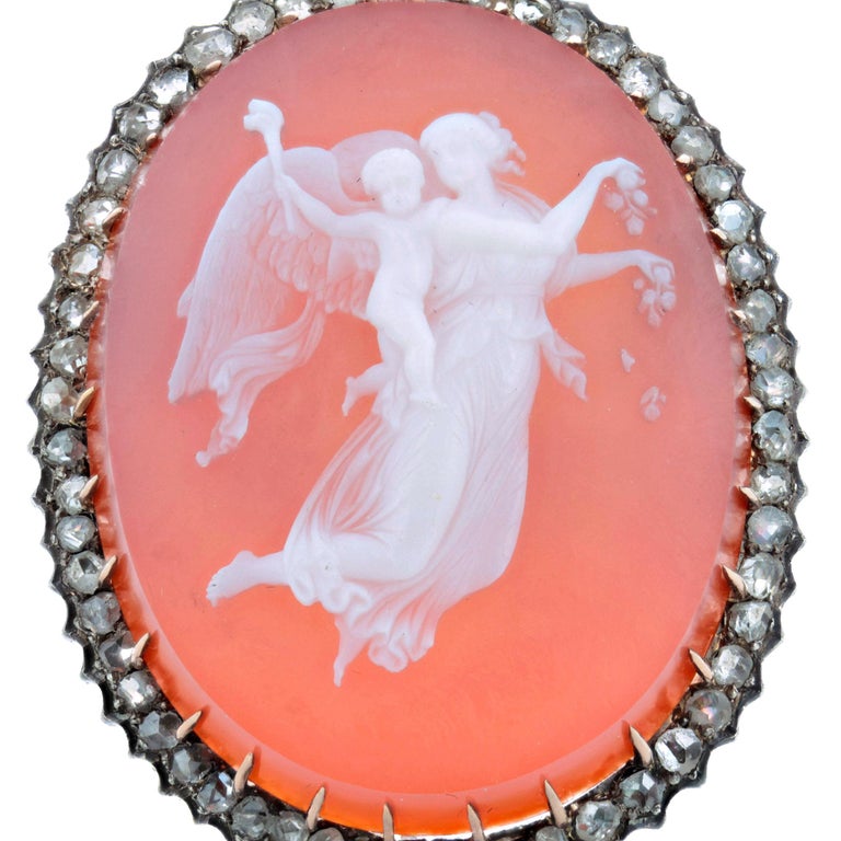 Antique 19th Century Agate and Diamond Cameo Brooch at 1stDibs