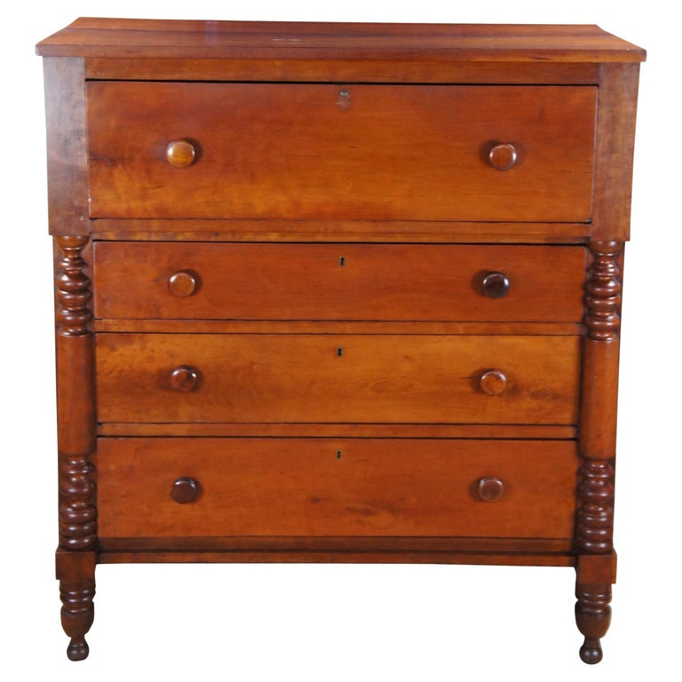 Antique 19th Century American Empire Cherry Tallboy Dresser Chest of ...