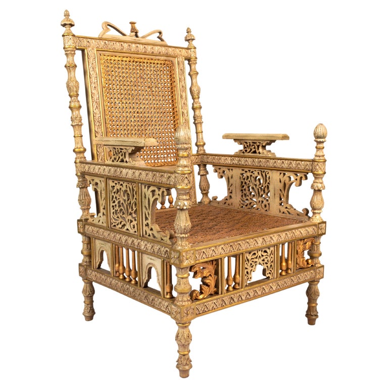 Antique 19th Century Anglo Indian Throne Chair Armchair For Sale at 1stDibs