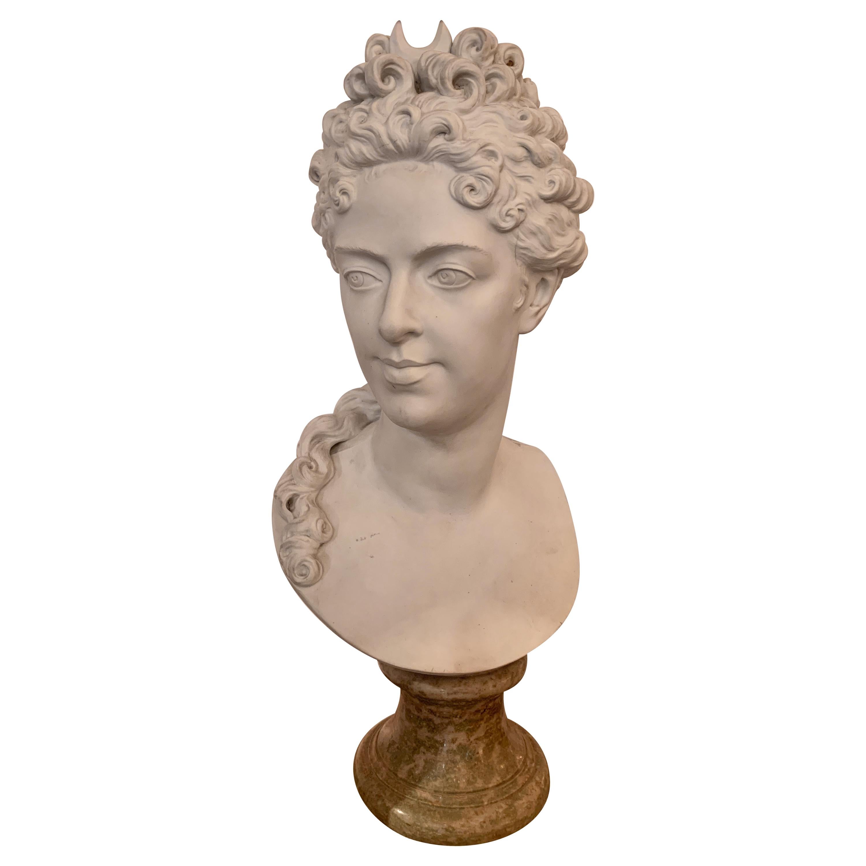 Antique 19th Century Bisque Porcelain Bust of Diana, Goddess of the ...