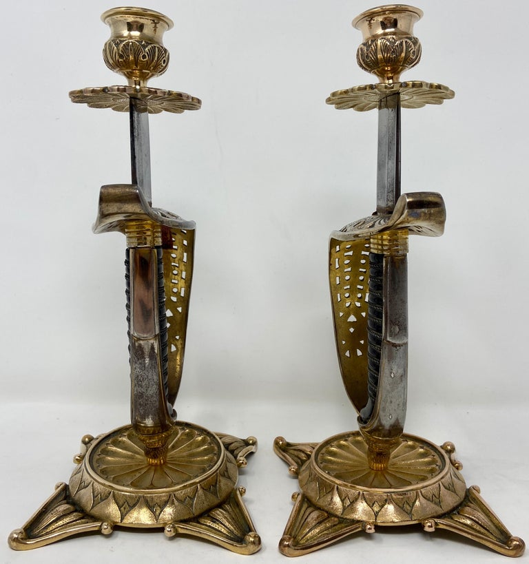 Antique 19th Century Brass Swords Converted into Candle Sticks, Circa ...