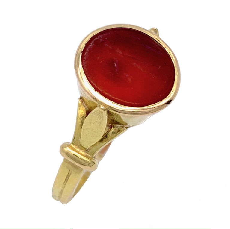 Antique 19th Century Carnelian Phallic Intaglio 18 Karat Gold Mount For ...