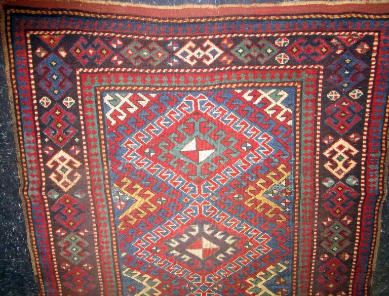 Antique 19th Century Caucasian Kazak Rug For Sale at 1stDibs