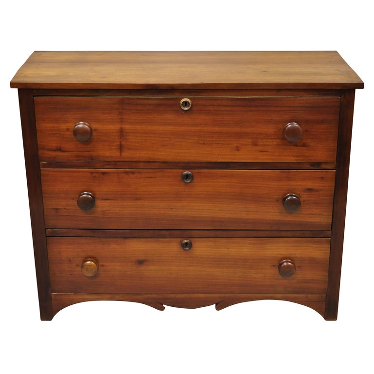 Antique 19th Century Cherry Wood Three Drawer Colonial Primitive ...
