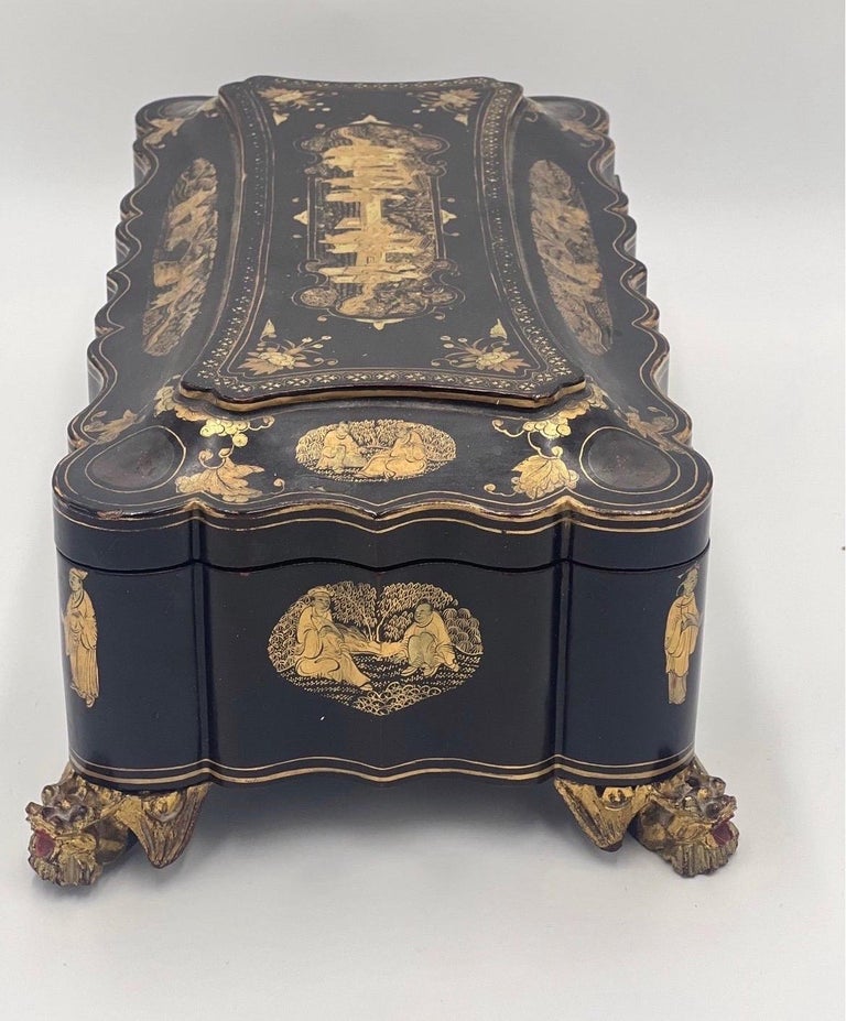 Antique 19th Century Chinese Export Lacquer and Carved Wood Glove Box ...