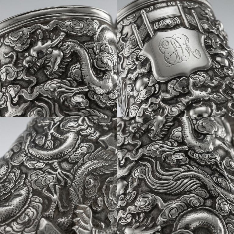 19th Century Chinese Export Solid Silver Dragon Mug, Zhun Zhao Ji ...