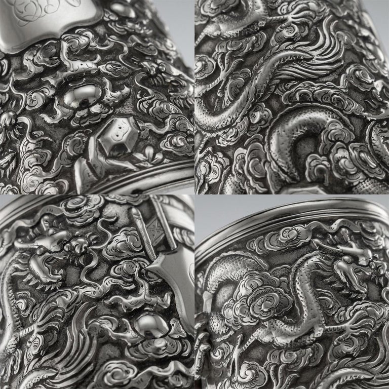 19th Century Chinese Export Solid Silver Dragon Mug, Zhun Zhao Ji ...