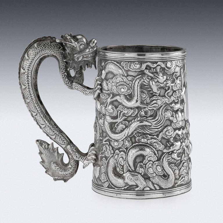 19th Century Chinese Export Solid Silver Dragon Mug, Zhun Zhao Ji ...