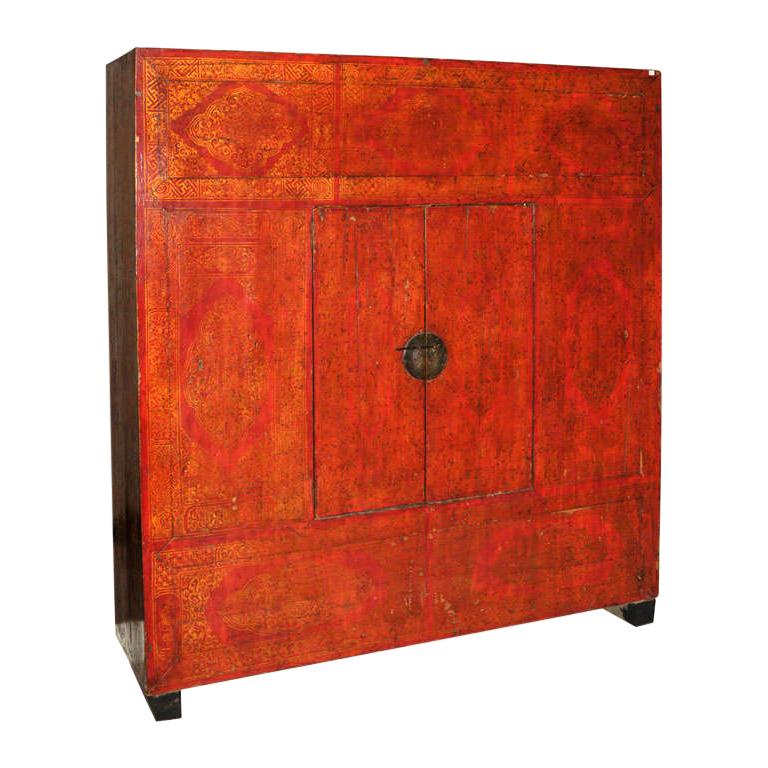 19th Century Chinese Red Lacquered Opium Canopy Bed at 1stDibs