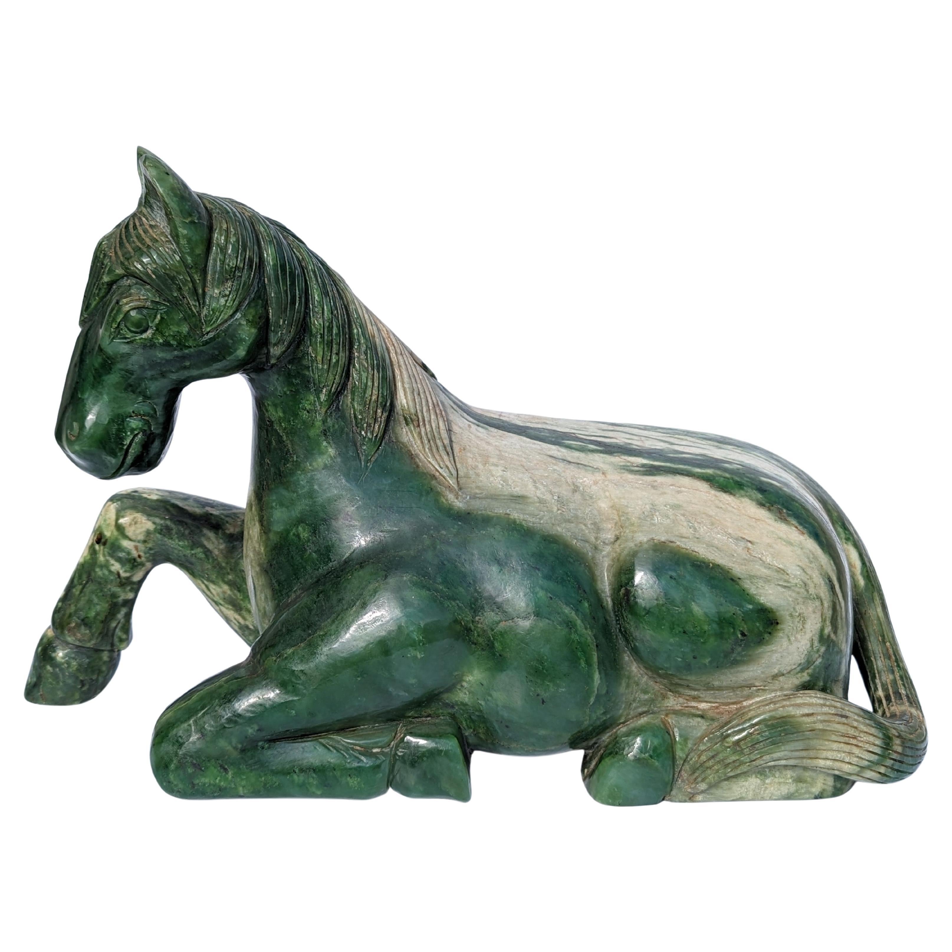 Monumental Chinese Spinach Jade Recumbent Tang Horse Rocky Variations ...