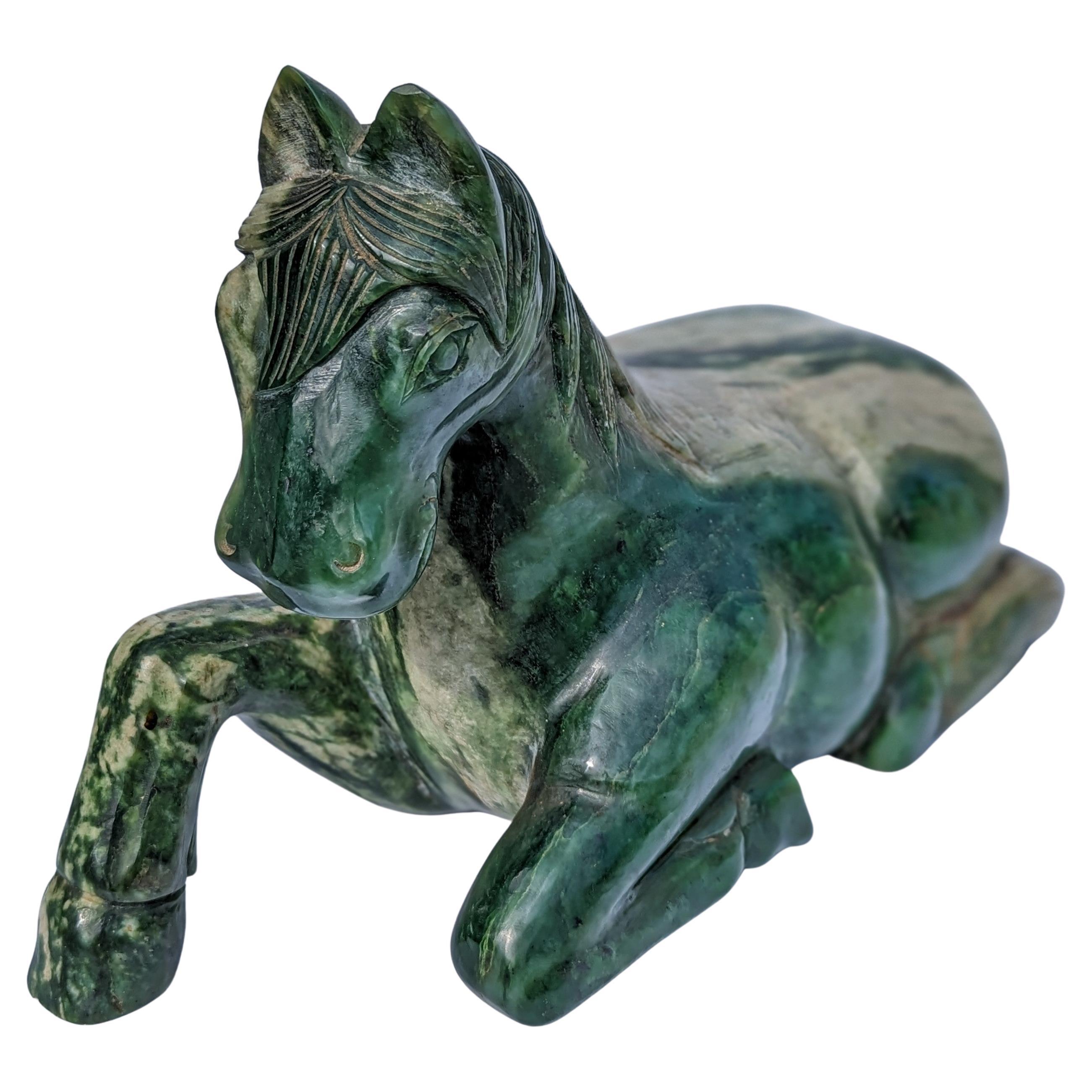 Antique 19th Century Chinese Spinach Jade Tang Horse Monumental Size ...