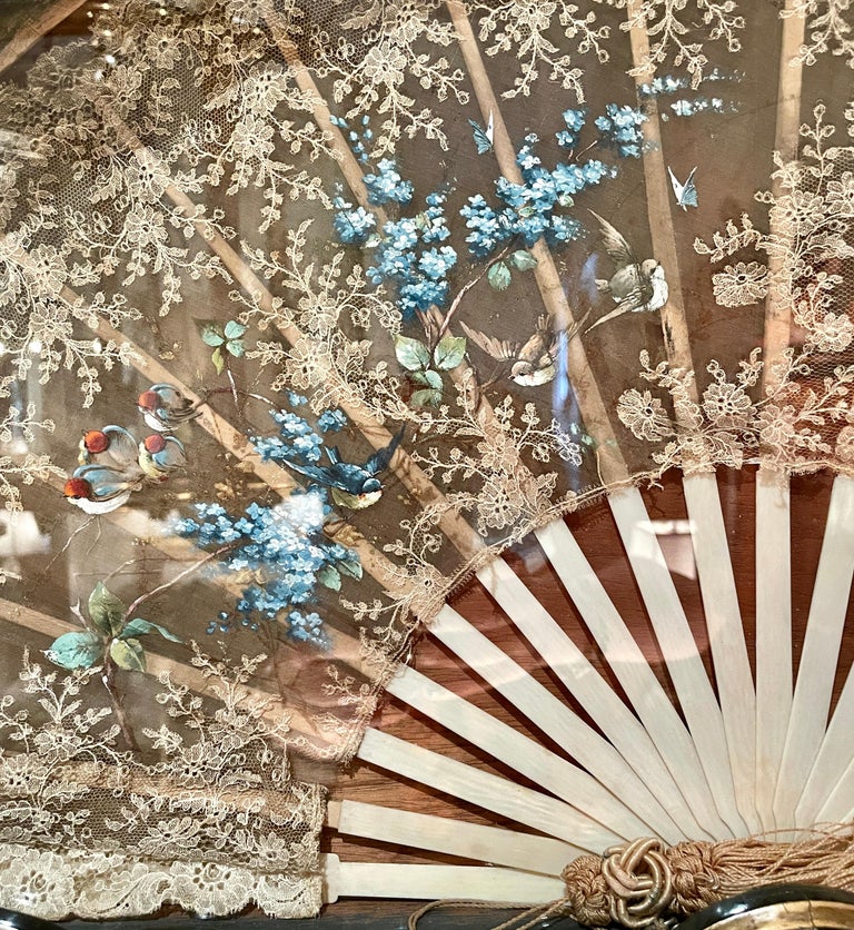Antique 19th Century Chinoiserie Hand-Made Fan in a Lacquered Frame ...