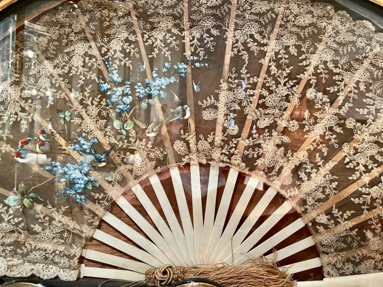 Antique 19th Century Chinoiserie Hand-Made Fan in a Lacquered Frame ...