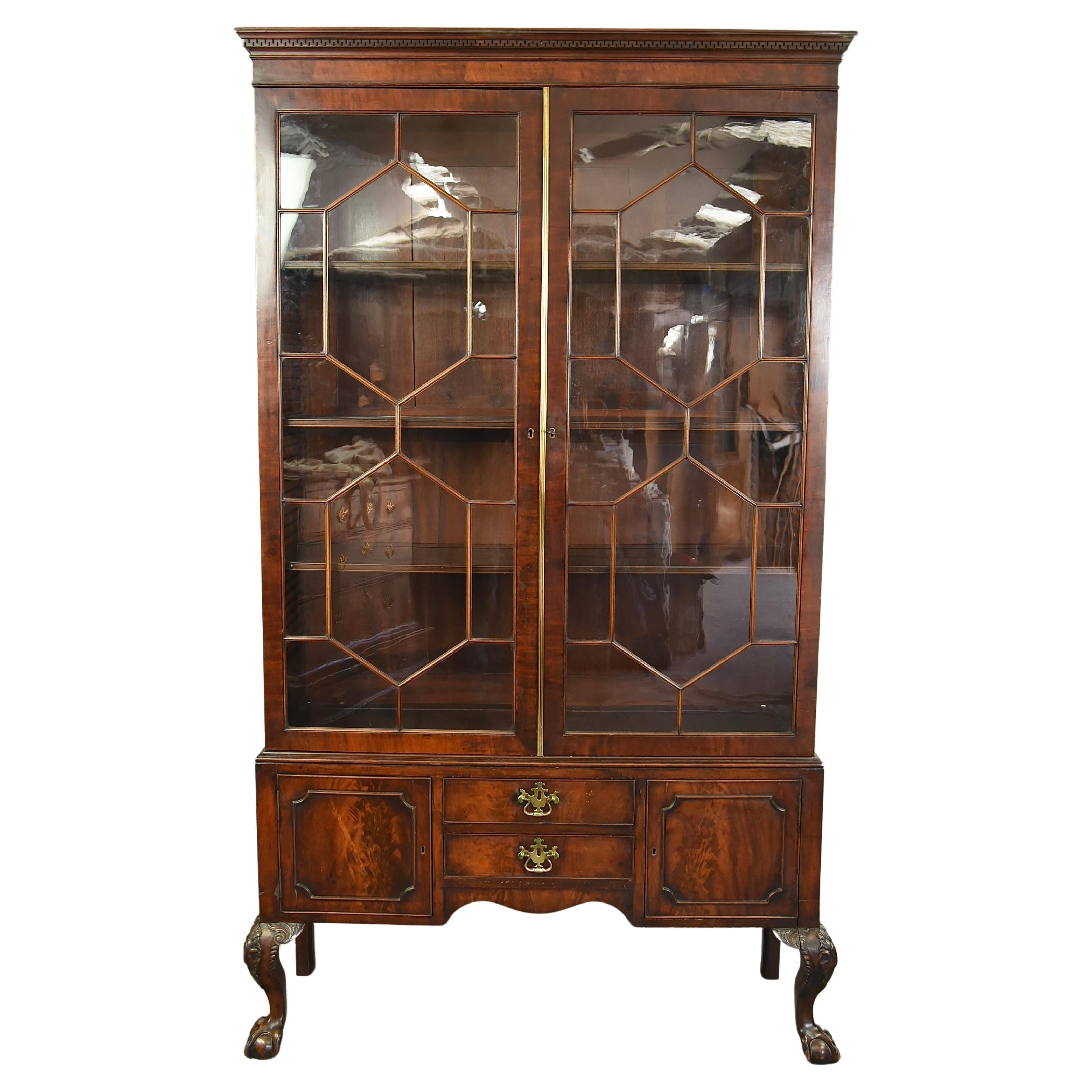 Chippendale Style Inlaid and Glazed Cabinet Bookcase, circa 1870 at 1stDibs