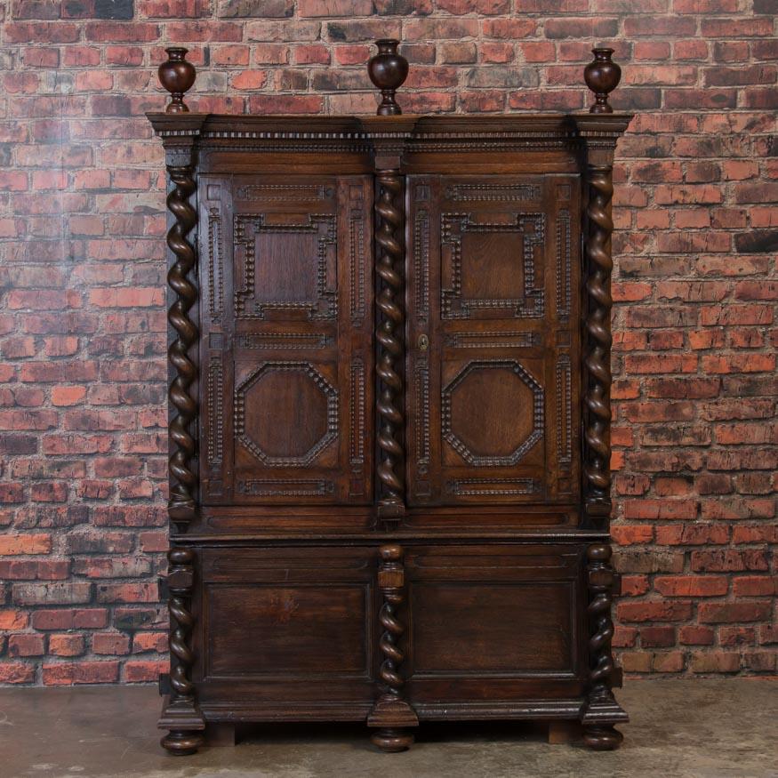 Antique Danish Baroque Armoire with Barley Twist Columns and Carved at ...