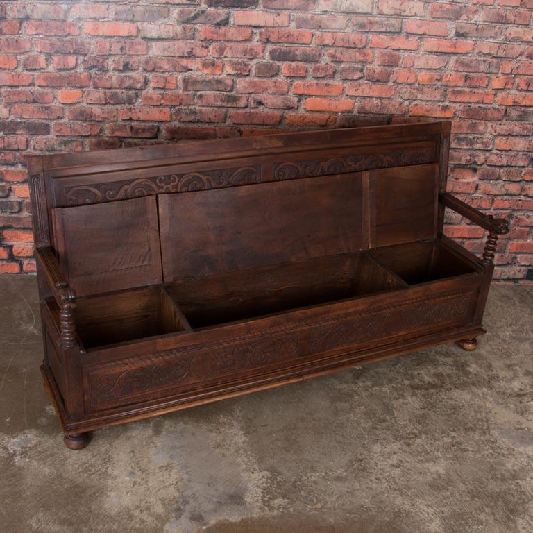 Antique 19th Century Danish Carved Walnut Storage Bench at 1stDibs