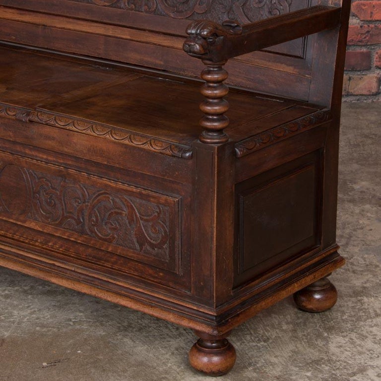 Antique 19th Century Danish Carved Walnut Storage Bench at 1stDibs