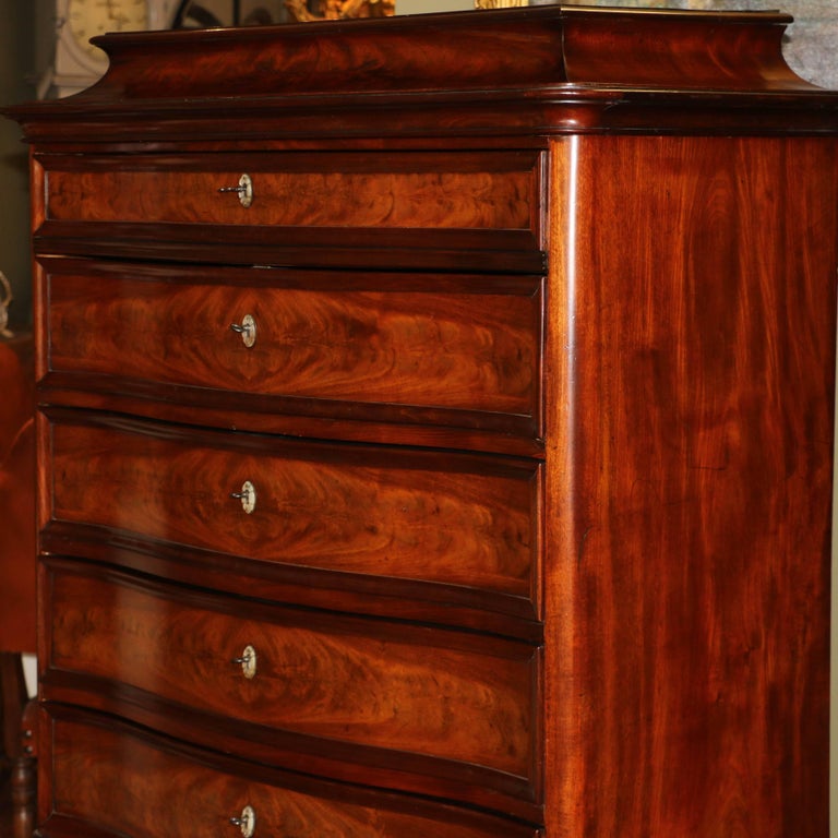 Antique 19th Century Danish Flame Mahogany Highboy with Serpantine ...