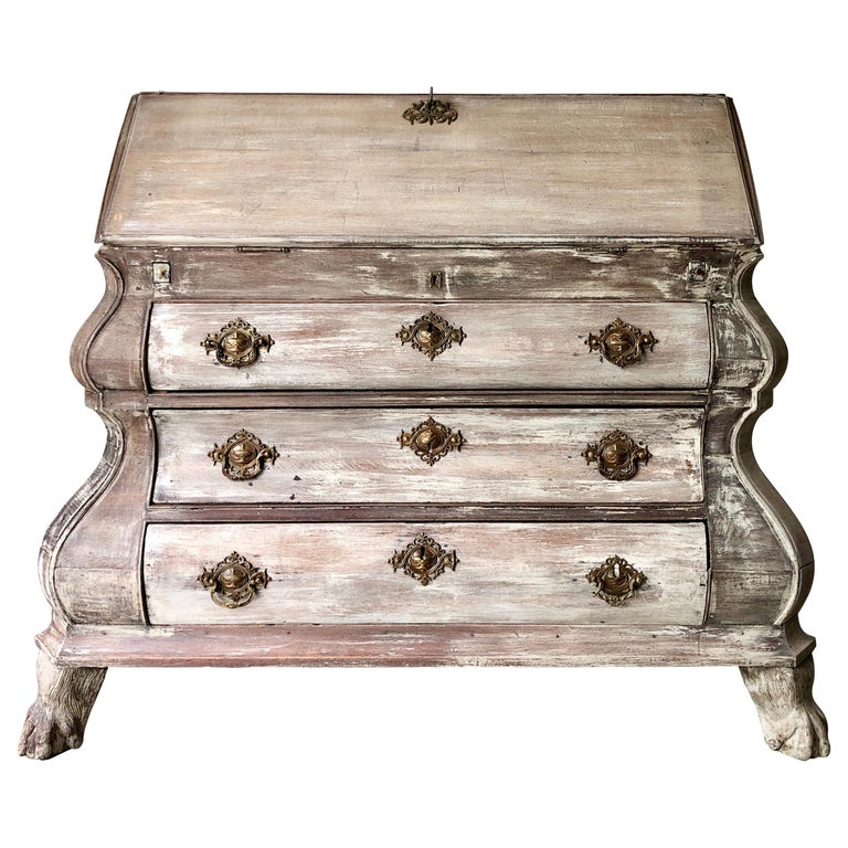 Antique 19th Century Dutch Oak Drop Front Bombe Secretary For Sale at ...