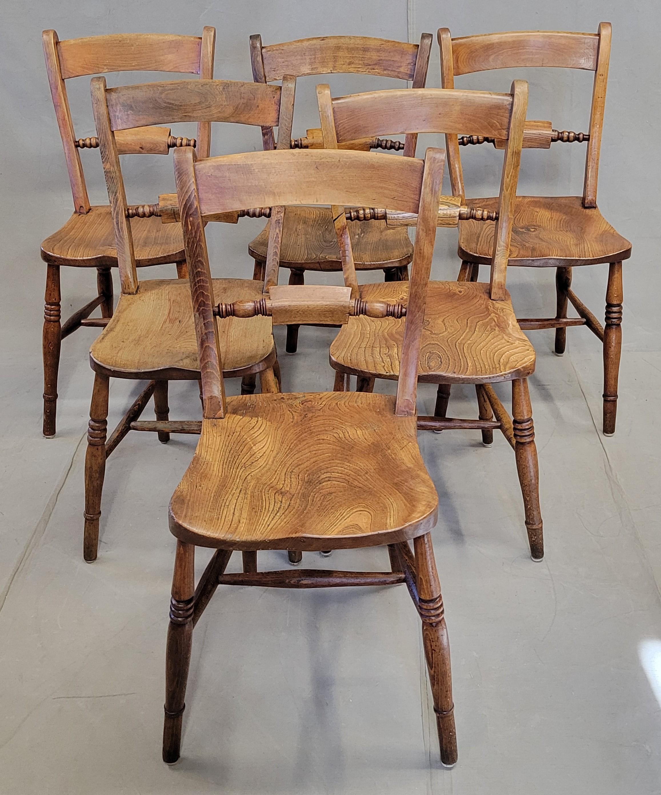 Antique 19th Century English Country Elm Oxford Bar-Back Side Chairs ...
