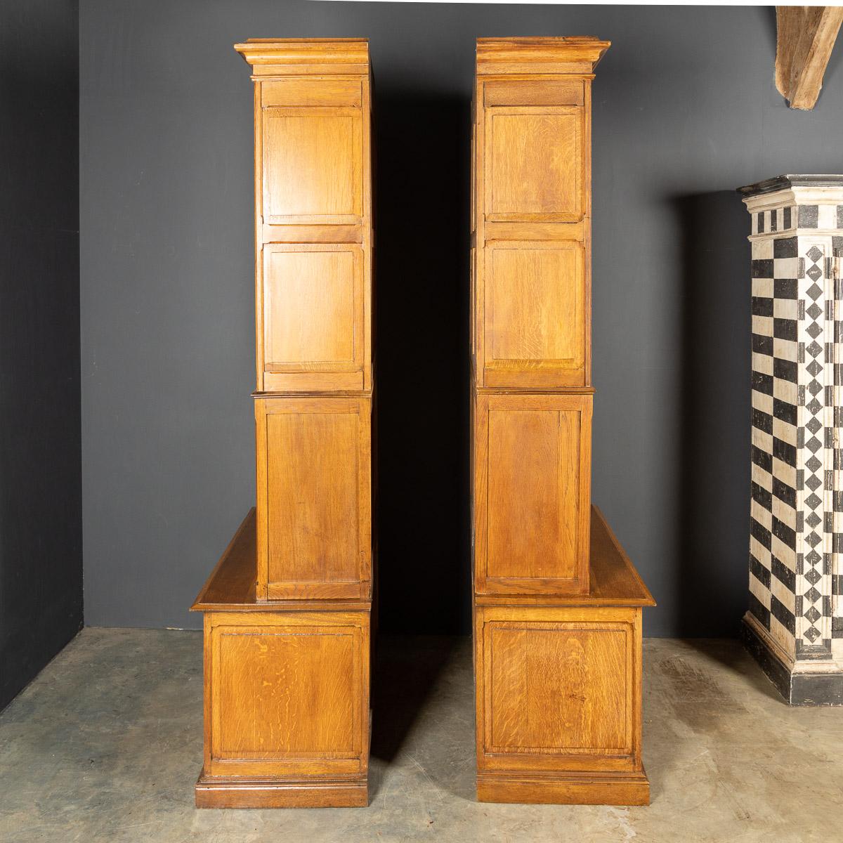 Antique 19th Century Belgian Oak Pair of Estate Library Cabinets, c ...