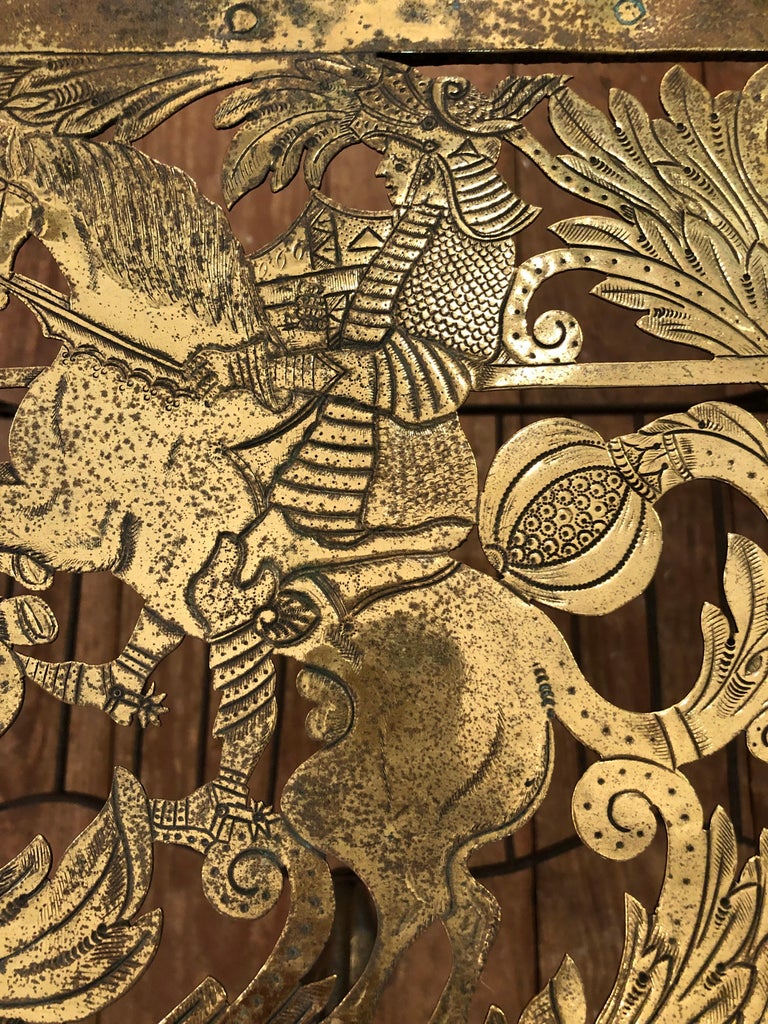 Antique 19th Century Engraved and Intricately Cut Brass Trivet For Sale ...