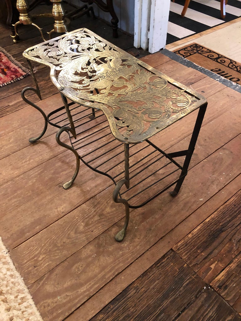 Antique 19th Century Engraved and Intricately Cut Brass Trivet For Sale ...