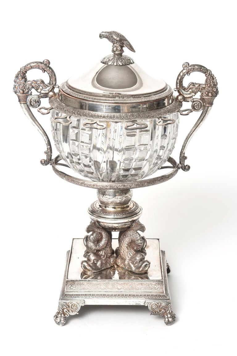 Antique 19th Century Figural Cut Crystal Caviar Server and Spoons For ...