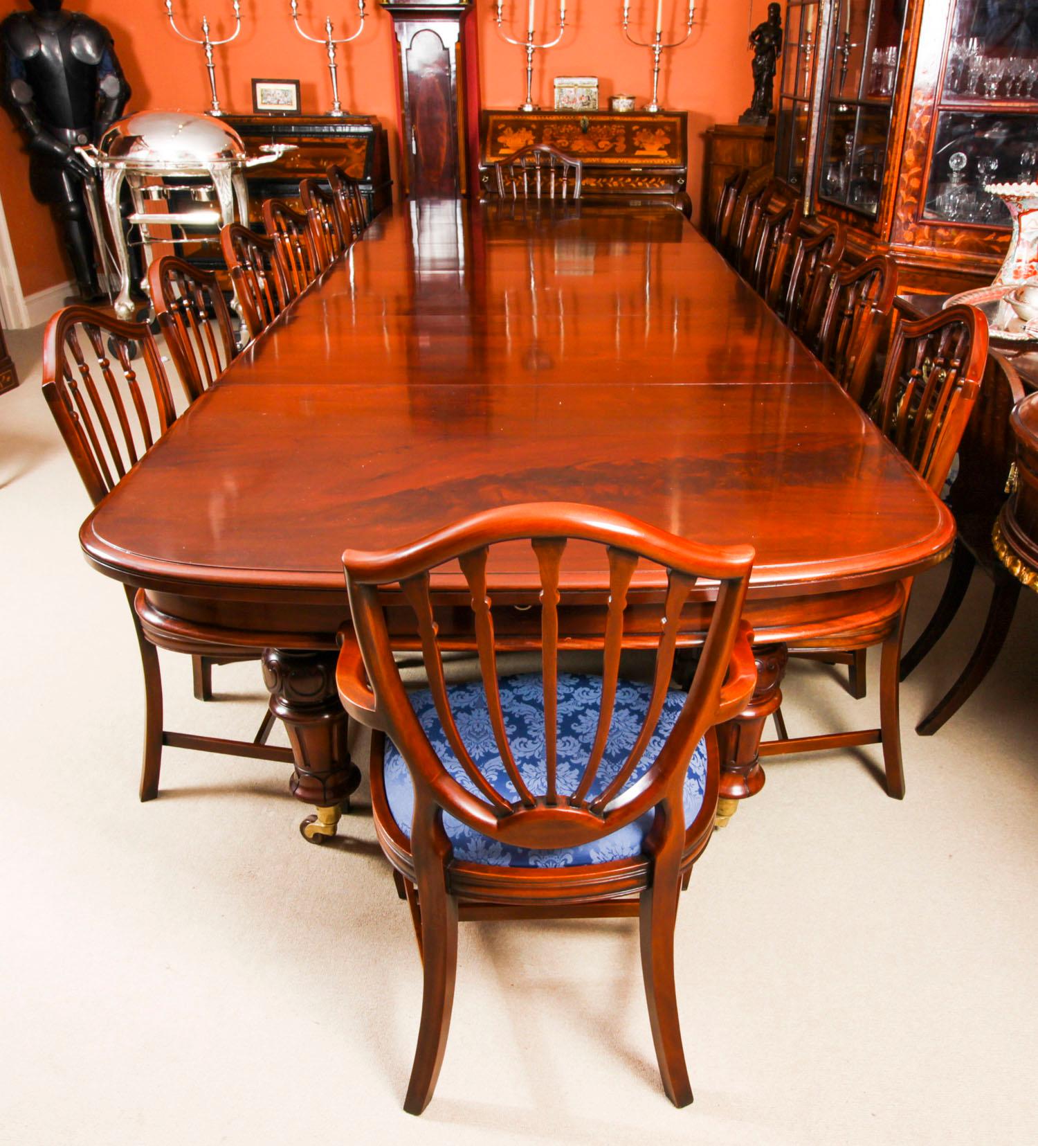 Antique 19th Century Flame Mahogany Extending Dining Table and 14 ...