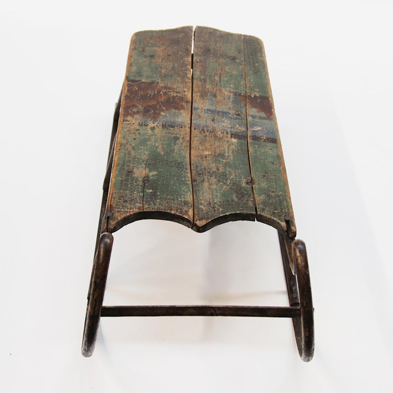 Antique 19th Century Forged Iron Runner and Painted Wood Child Size ...