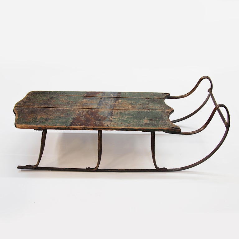 Antique 19th Century Forged Iron Runner and Painted Wood Child Size ...