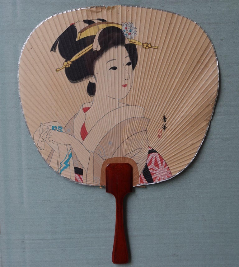 Antique 19th Century Framed Japanese Silk Fans For Sale at 1stDibs