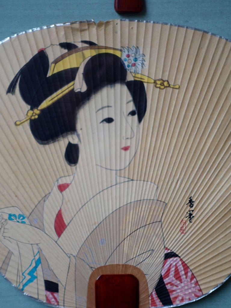 Antique 19th Century Framed Japanese Silk Fans For Sale at 1stDibs