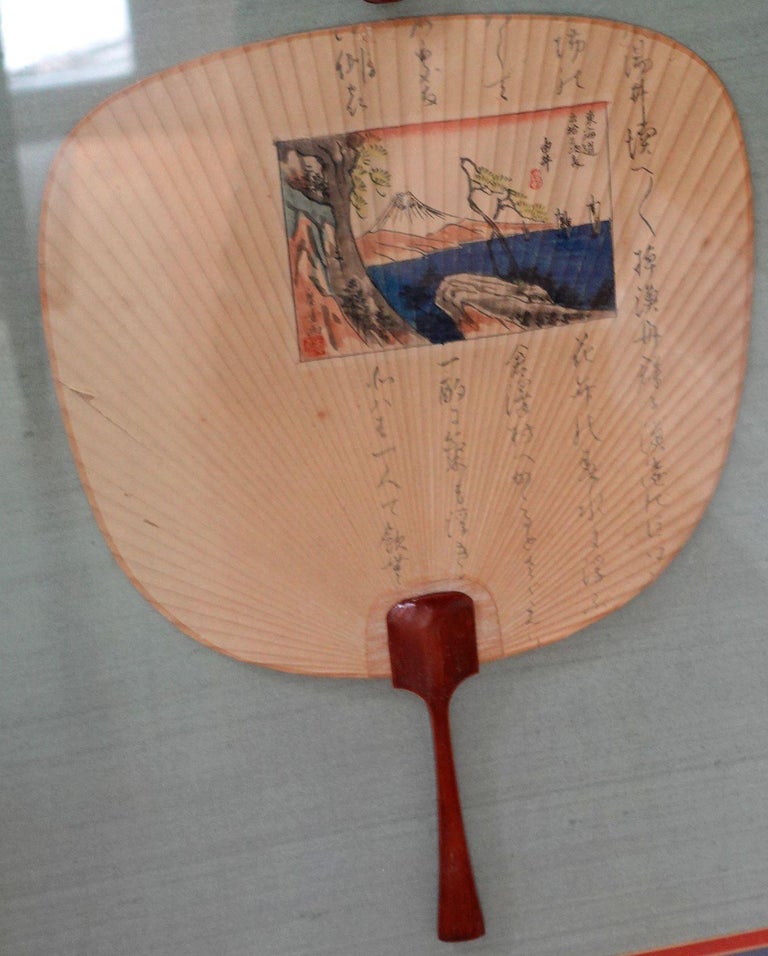 Antique 19th Century Framed Japanese Silk Fans For Sale at 1stDibs
