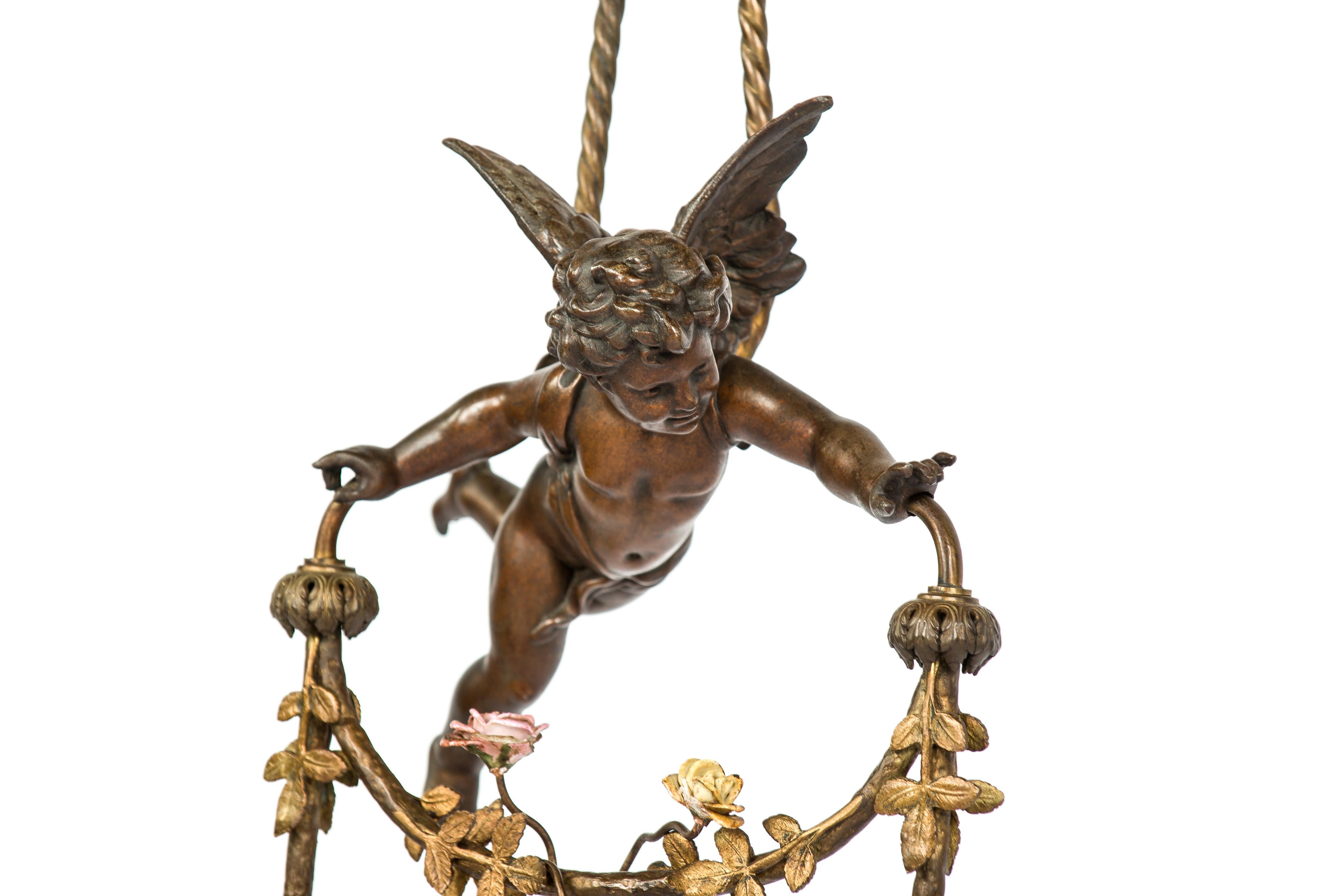 Antique 19th-Century French Brass Angel or Putti Pendant Light with ...