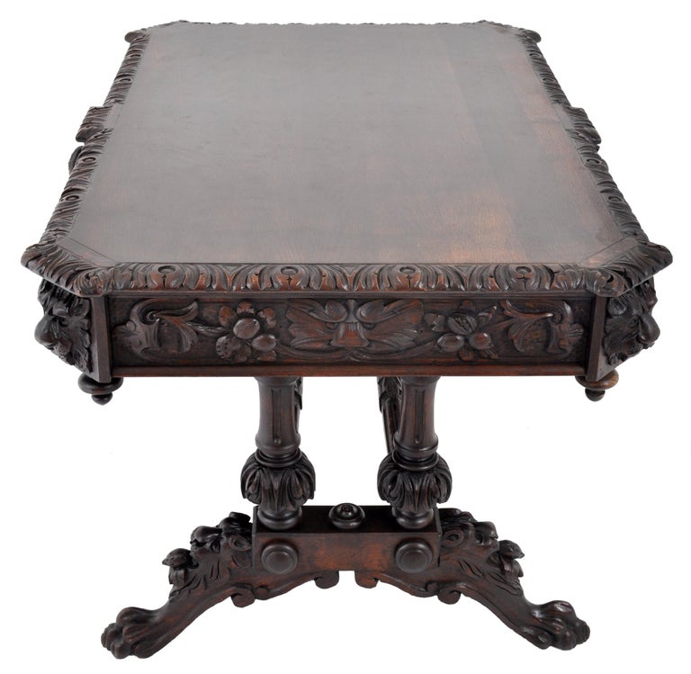 Antique 19th Century French Carved Oak Library Table, circa 1860 at 1stDibs