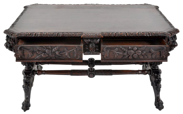 Antique 19th Century French Carved Oak Library Table, circa 1860 at 1stDibs