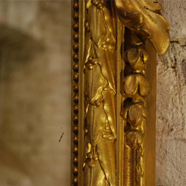 Antique 19th Century French Louis Seize Gold Gilt Mirror with Crest at ...