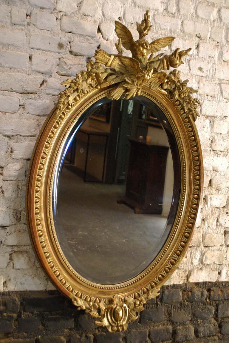 Antique 19th Century French Louis Seize Partially Gilt Oval Mirror with ...