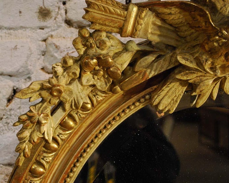 Antique 19th Century French Louis Seize Partially Gilt Oval Mirror with ...