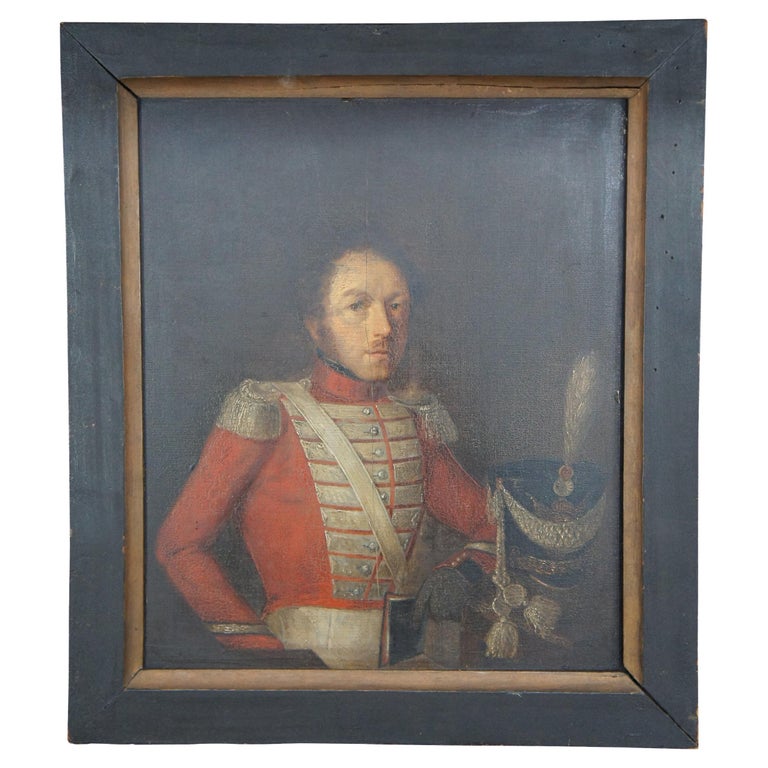 Antique 19th Century French Military Officer Portrait Oil Painting on Board For Sale at 1stDibs