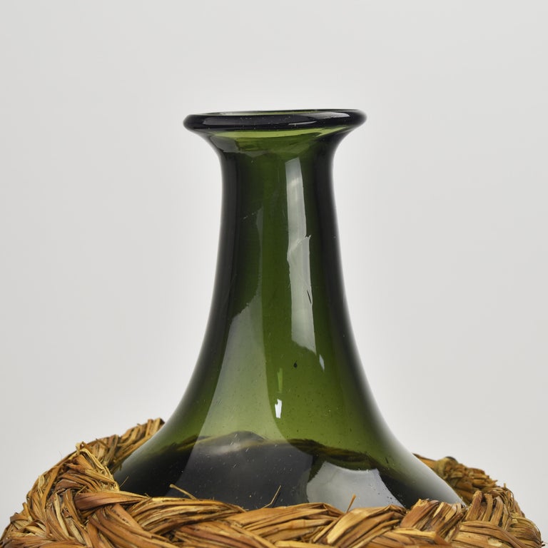 Antique 19th Century French Mouth Blown Glass Wine Bottle Straw Basket ...